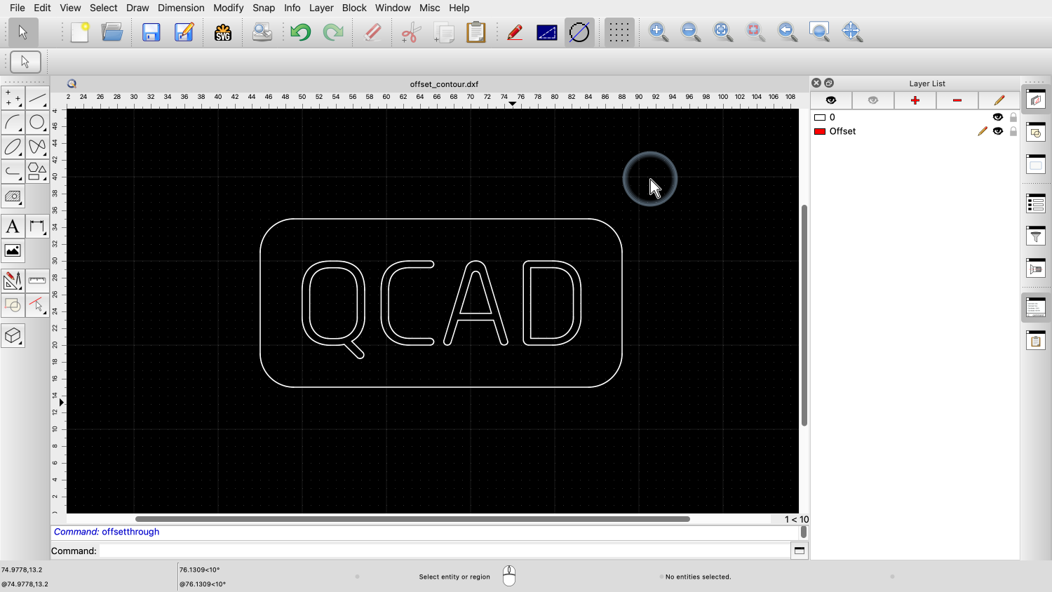 QCAD - Tutorial: 2.3 Offsetting