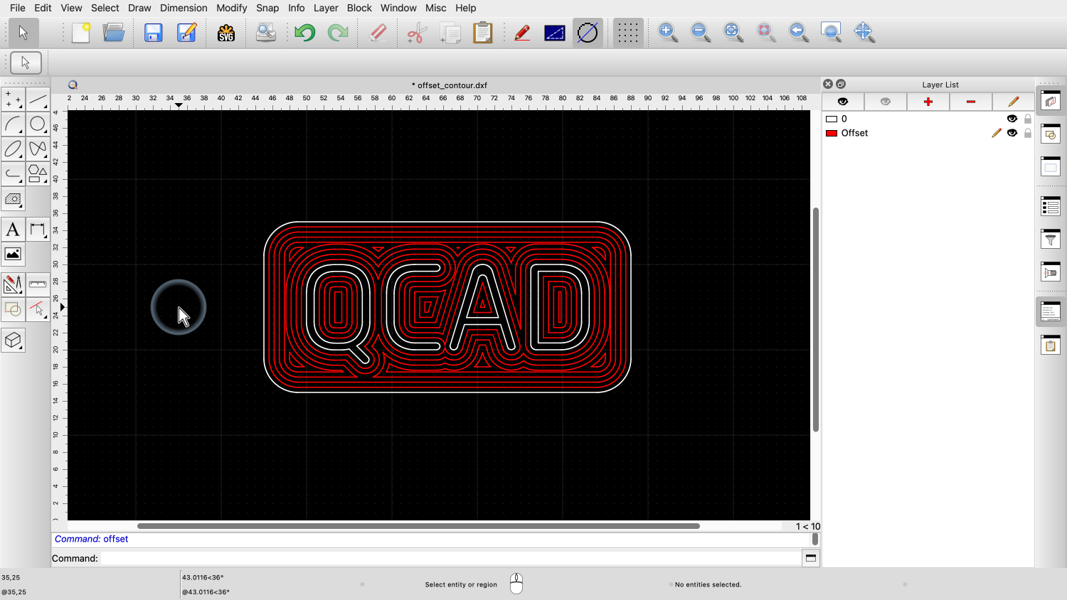 QCAD - Tutorial: 2.3 Offsetting